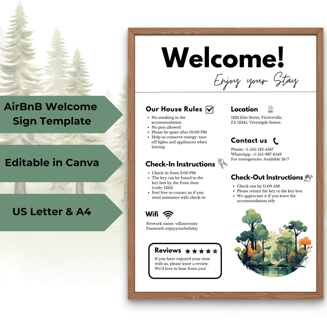Airbnb Welcome Sign Template, Vacation Rental Hosts, Rules Policies ...