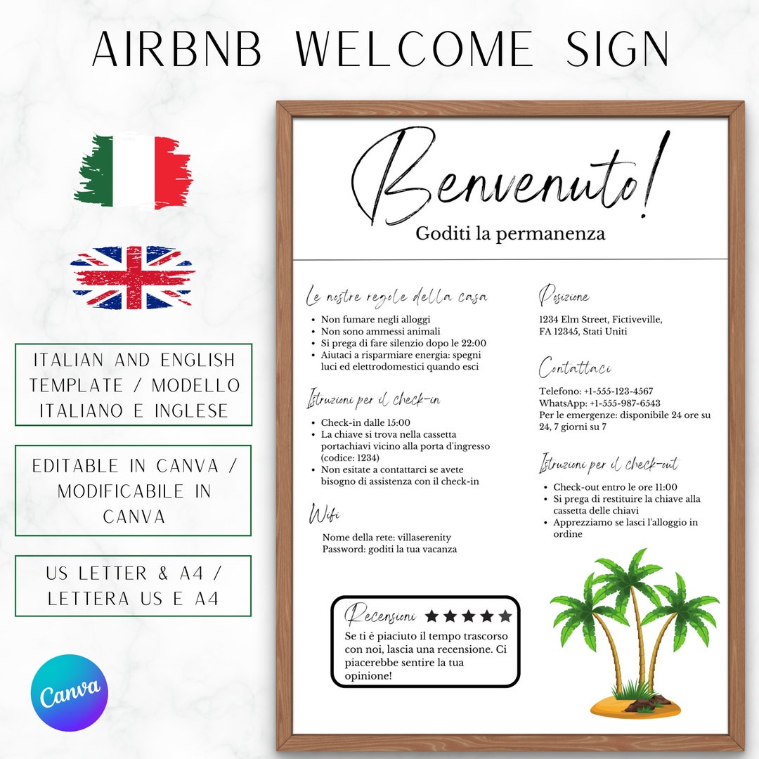 Italian Welcome Sign for Vacation Rentals | Beach House Rules Editable ...