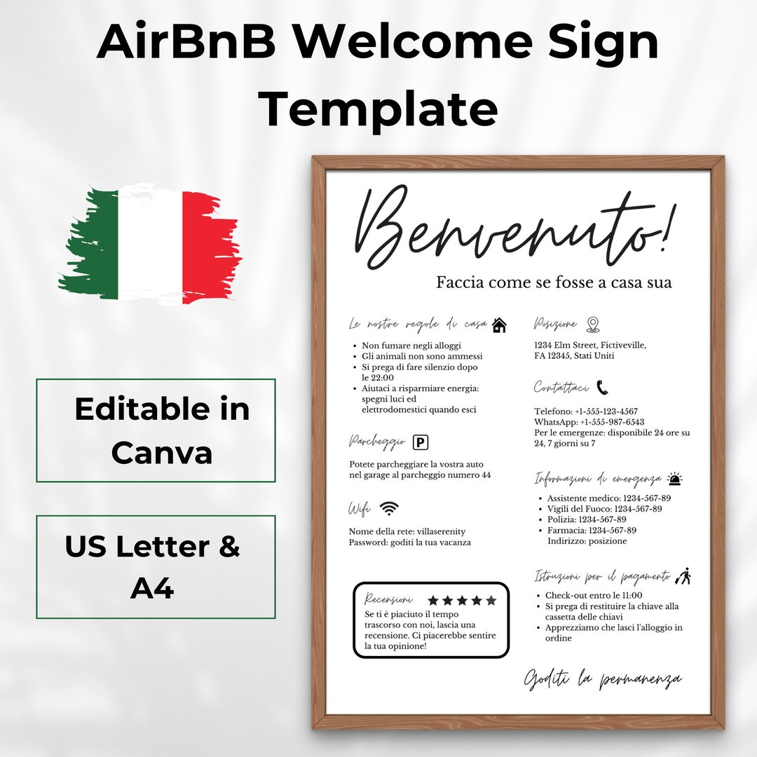 Cartello di benvenuto italiano per host Airbnb e VRBO, casa vacanze ...