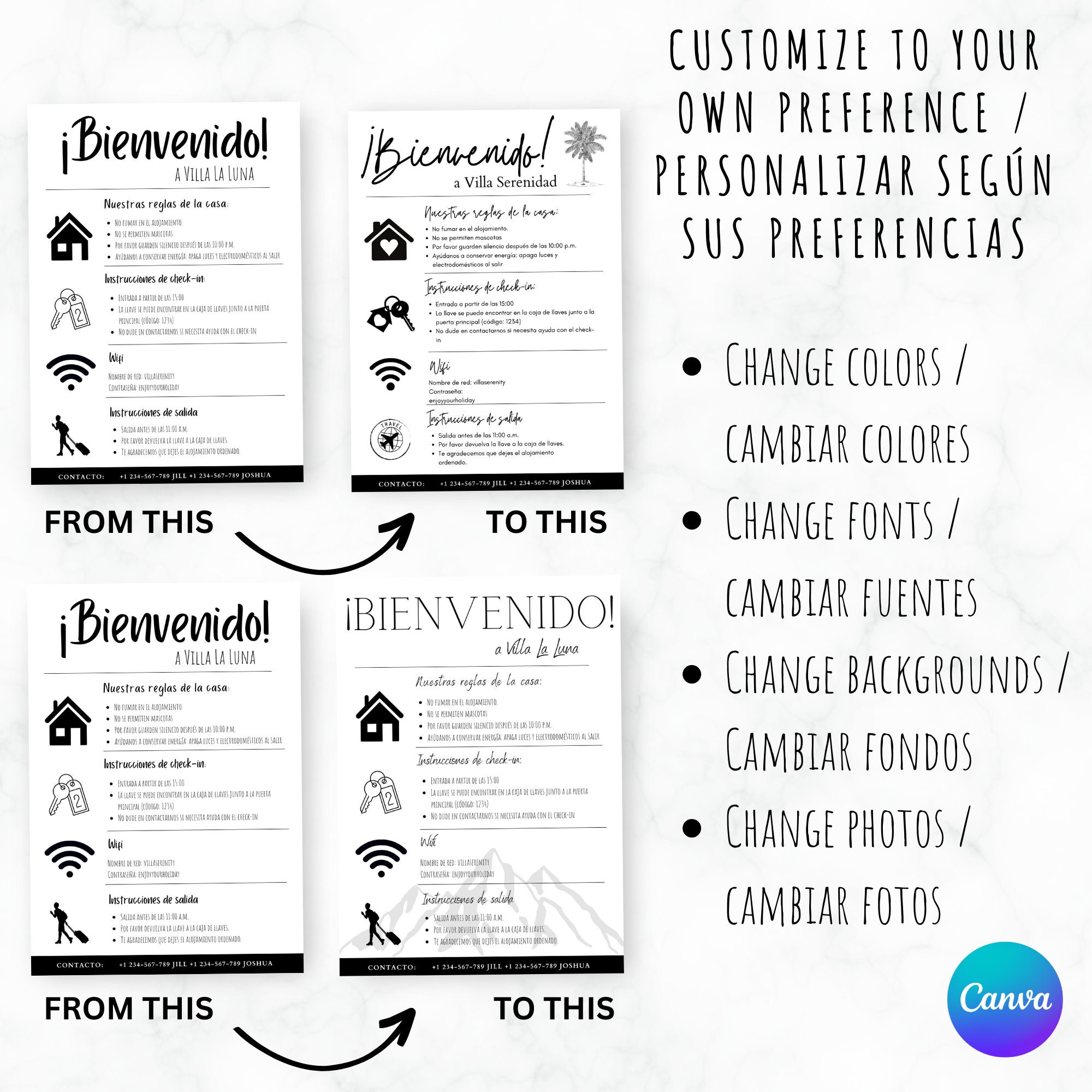 Editable Spanish Welcome Sign for Airbnb & VRBO Hosts: Vacation Rental ...