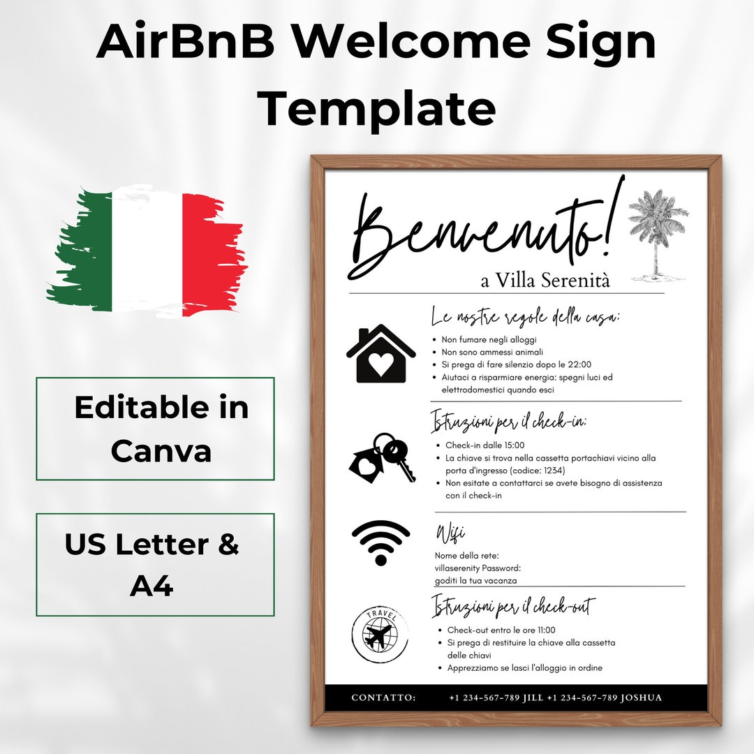 Italian Welcome Sign for Airbnb & VRBO Hosts, Vacation Rental Printable ...