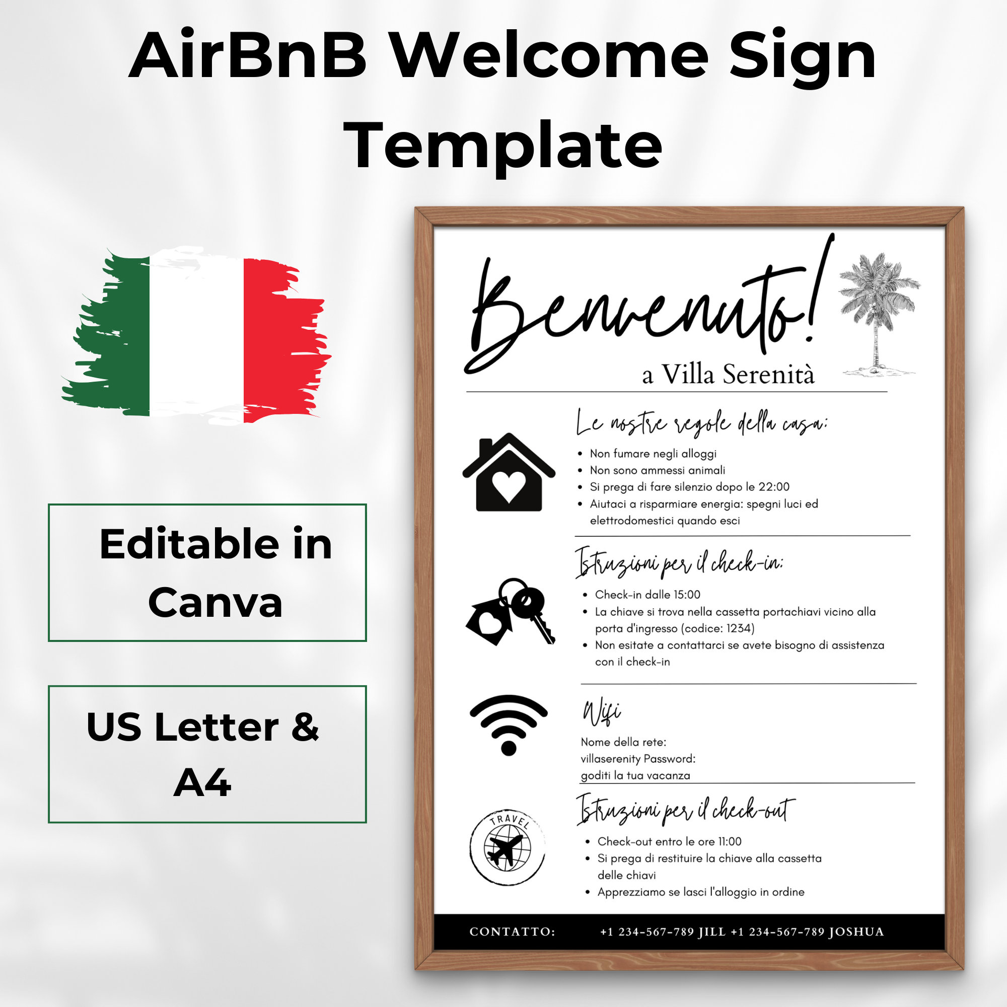 Italian Welcome Sign for Airbnb & VRBO Hosts, Vacation Rental Printable ...