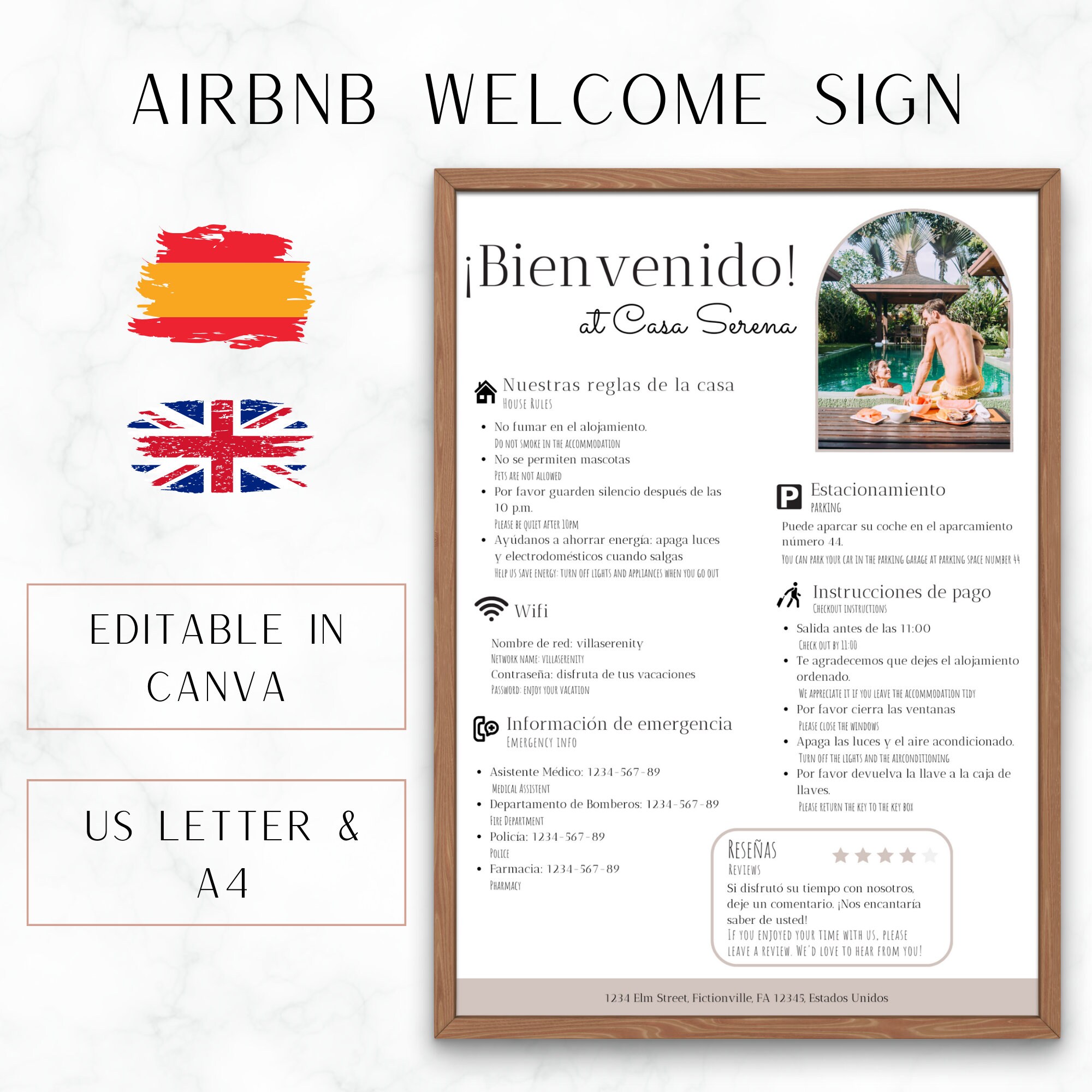Spanish Welcome Sign for Airbnb & VRBO Hosts, Vacation Rental Printable ...