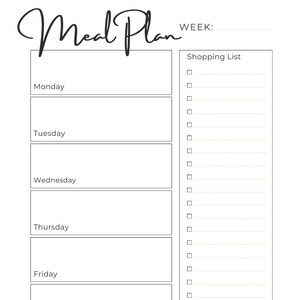 Printable Weekly Meal Planner With Grocery List Hand Lettered Black and ...