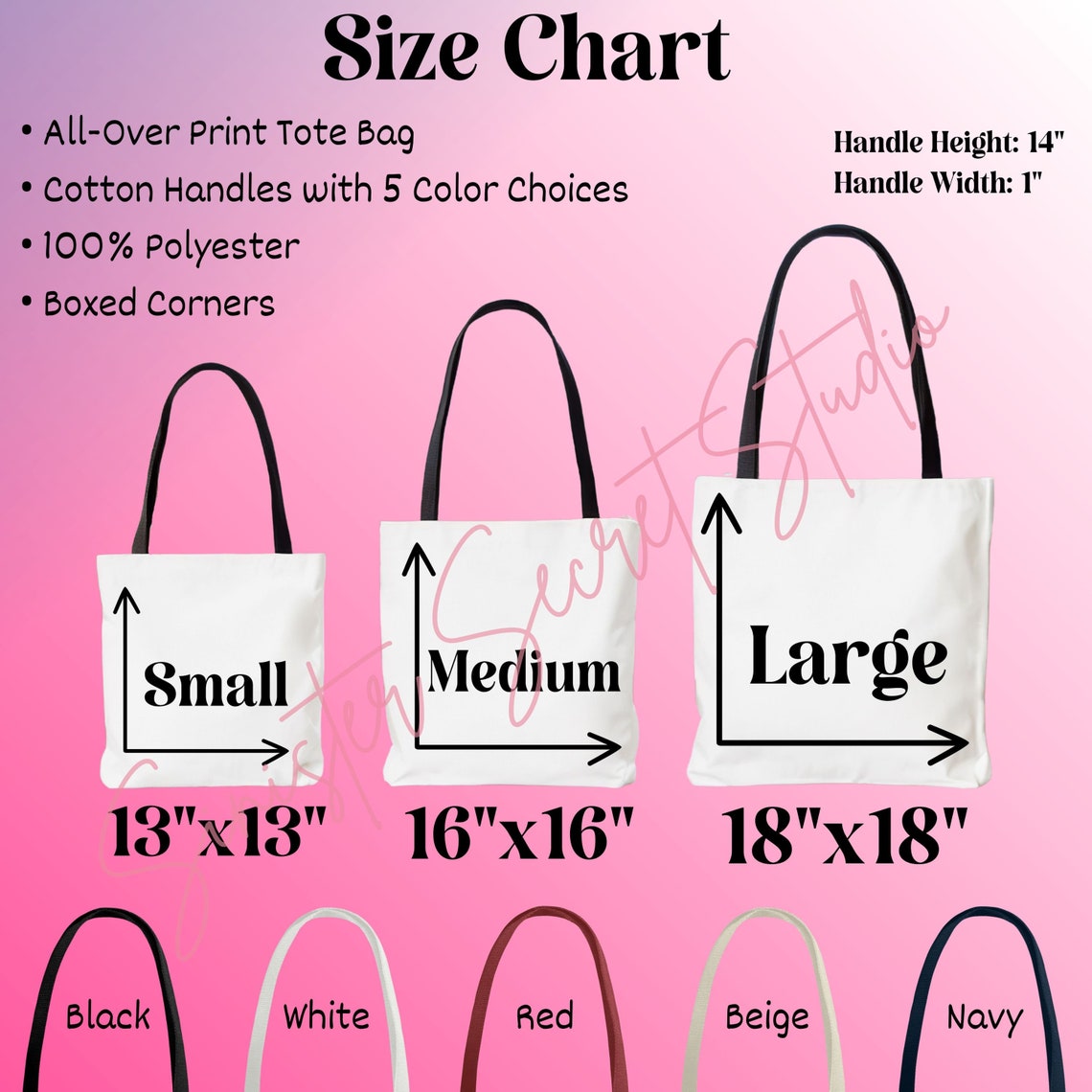 AOP Tote Bag Size Chart, Tote Bag Mockup, Aop Tote Bag Mockup, Tote Bag Size Chart, Handle ...