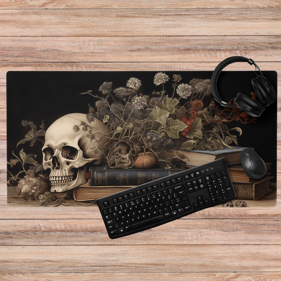 Gothic Watercolor Skull Gaming Deskmat, Computer Floral Skeleton ...