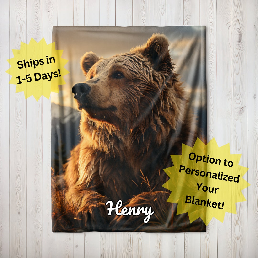 Personalized Grizzly Bear Blanket, Velveteen Plush Blanket, Sherpa ...