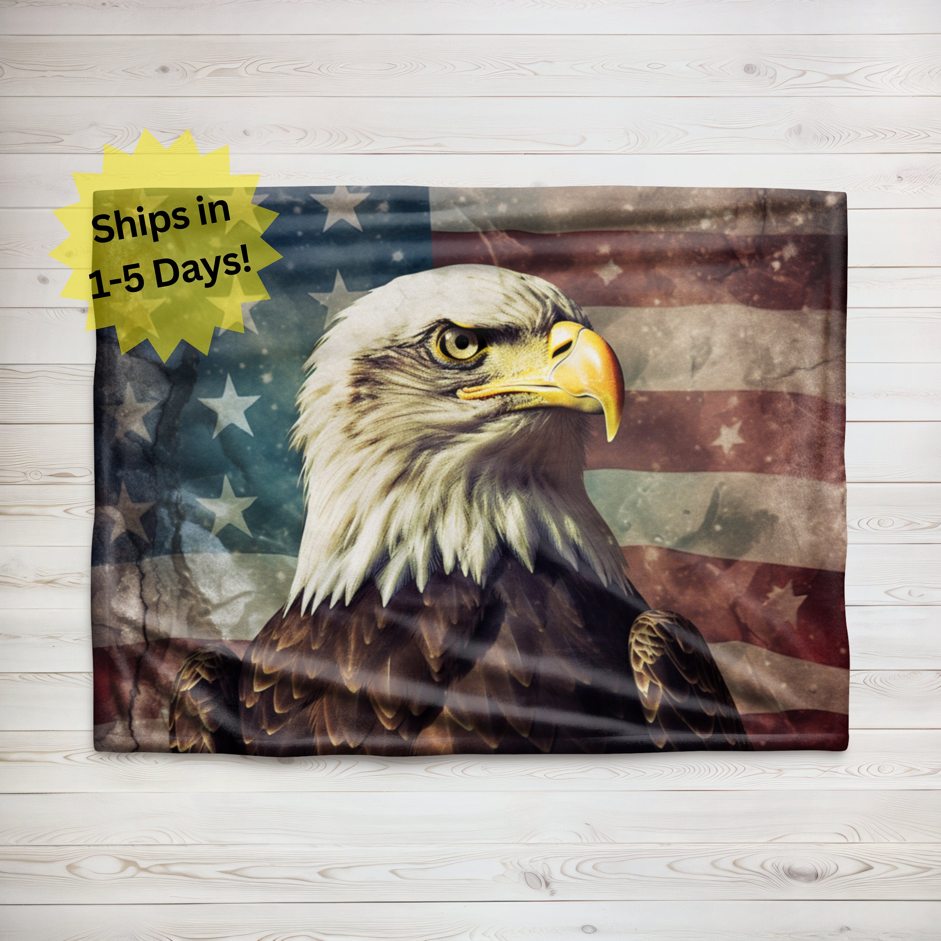 Bald Eagle American Flag Plush Blanket, Velveteen Plush Blanket, Sherpa ...