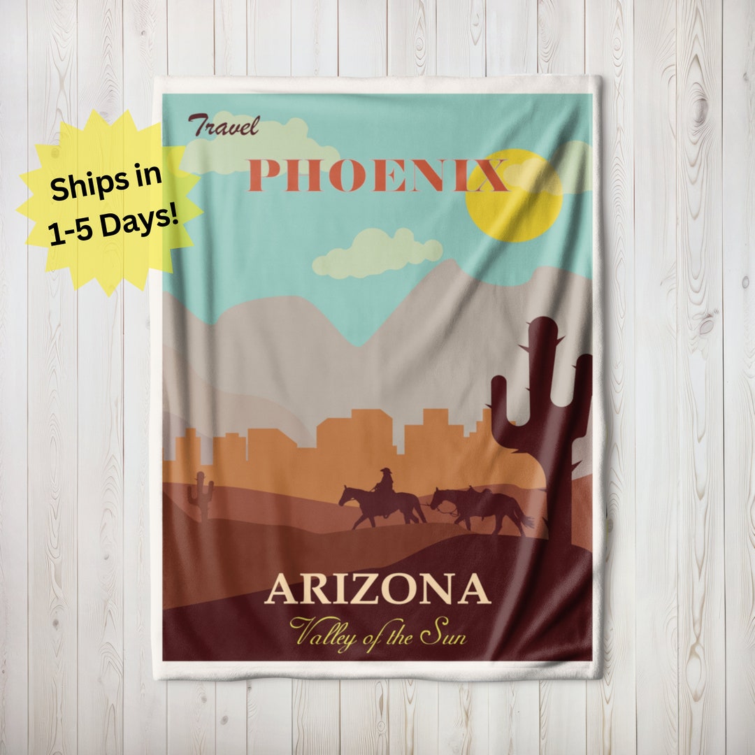 Phoenix Arizona Travel Poster Blanket, Velveteen Blanket, Sherpa Fleece ...