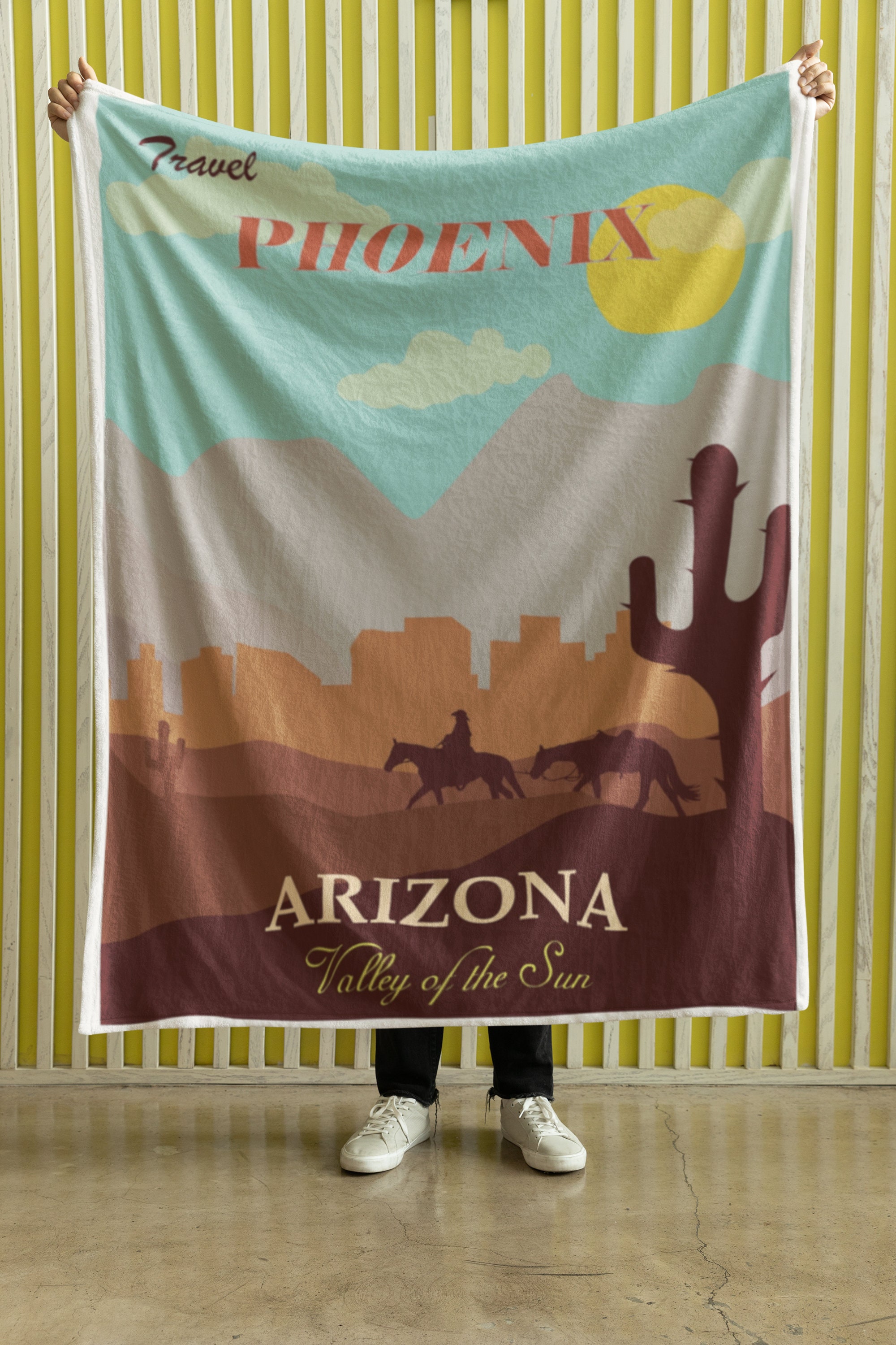 Phoenix Arizona Travel Poster Blanket, Velveteen Blanket, Sherpa Fleece ...