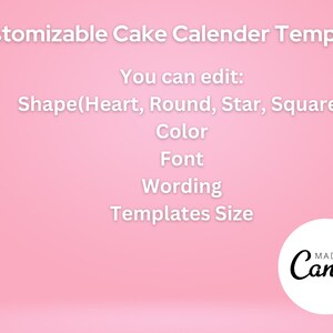 CANVA DIGITAL TEMPLATE 2024 Cake Calendar for All Cake Shapes|fun ...
