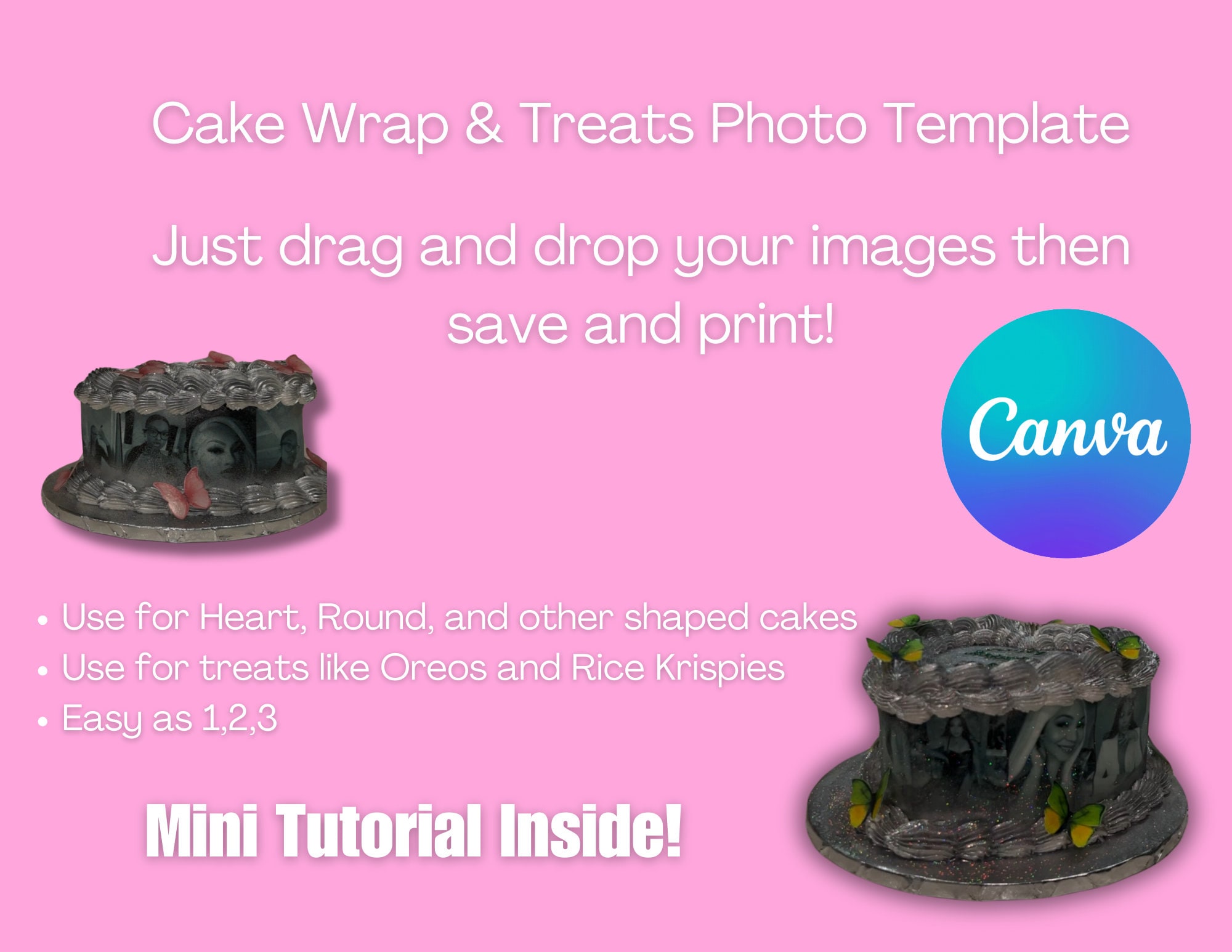 Easy Drag & Drop CANVA DIGITAL TEMPLATE |vintage Heart Cake 20+ Edible Image Wraps| Perfect for ...