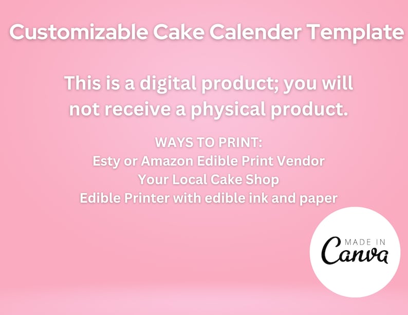 CANVA DIGITAL TEMPLATE 2024 Cake Calendar for All Cake Shapes|fun ...