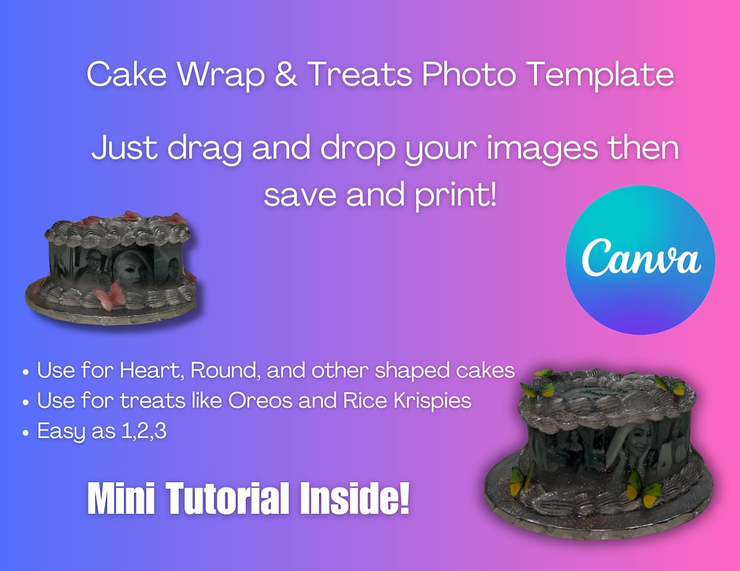 Easy Drag & Drop CANVA DIGITAL TEMPLATE |vintage Heart Cake 20+ Edible Image Wraps| Perfect for ...