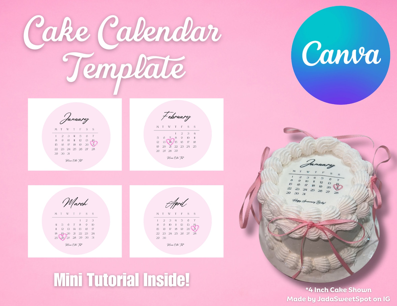 CANVA DIGITAL TEMPLATE 2024 Cake Calendar for All Cake Shapes|fun ...