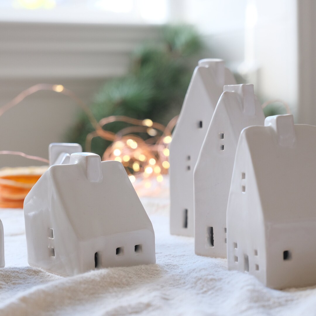 Little Houses Ornaments, LED Light Holder, Tiny House, Little White ...