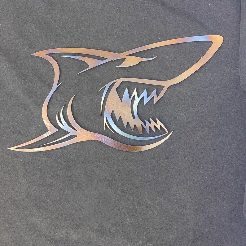 Burnt Metal Shark Sign, Bluing Art, Ocean Megalodon Silhouette, Indoor ...