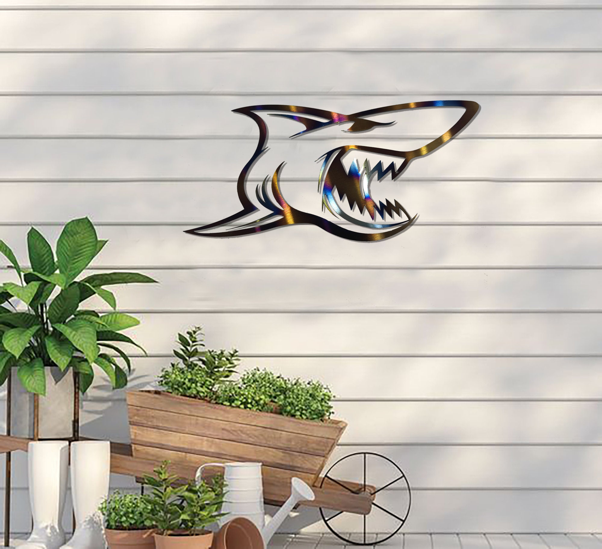 Burnt Metal Shark Sign, Bluing Art, Ocean Megalodon Silhouette, Indoor ...