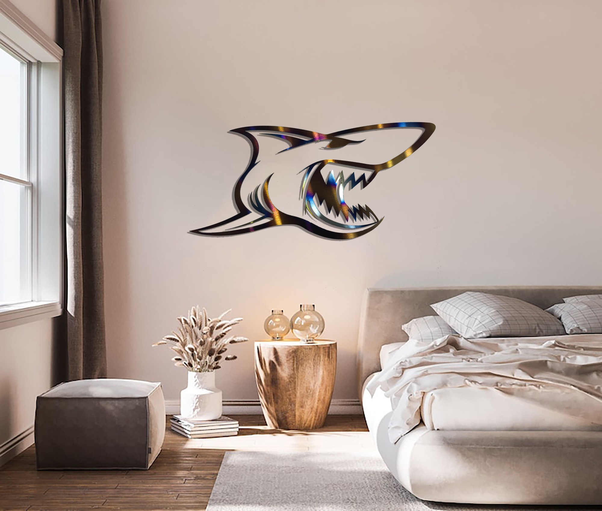 Burnt Metal Shark Sign, Bluing Art, Ocean Megalodon Silhouette, Indoor ...