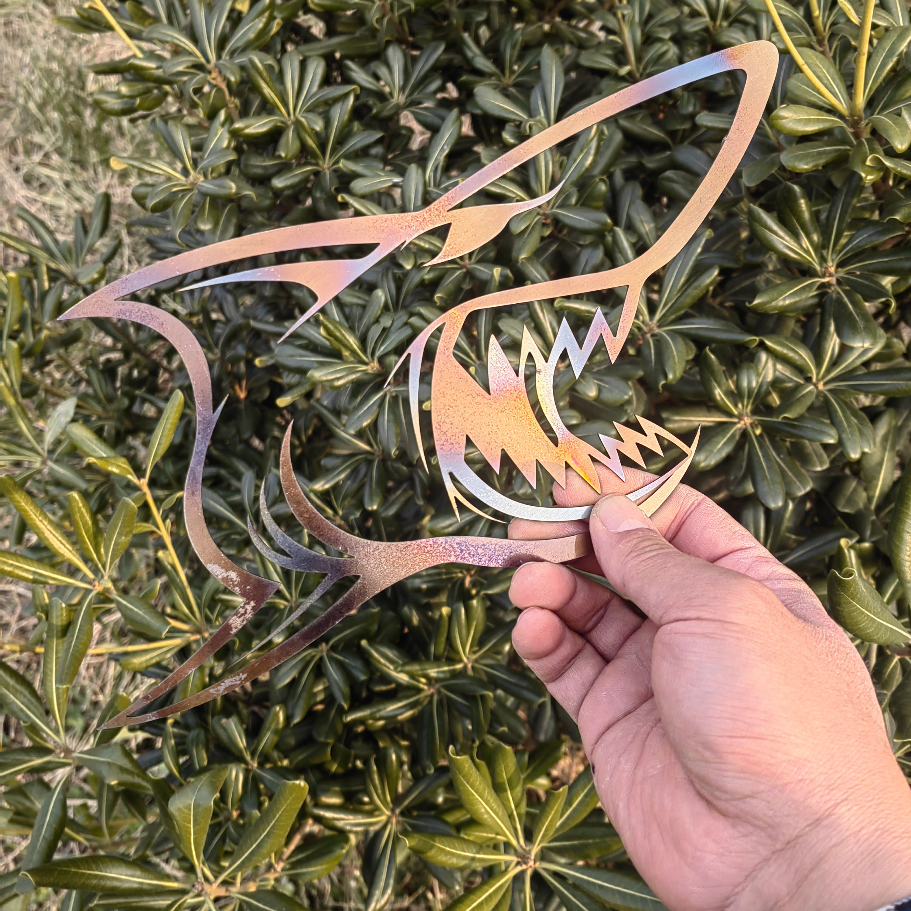 Burnt Metal Shark Sign, Bluing Art, Ocean Megalodon Silhouette, Indoor ...