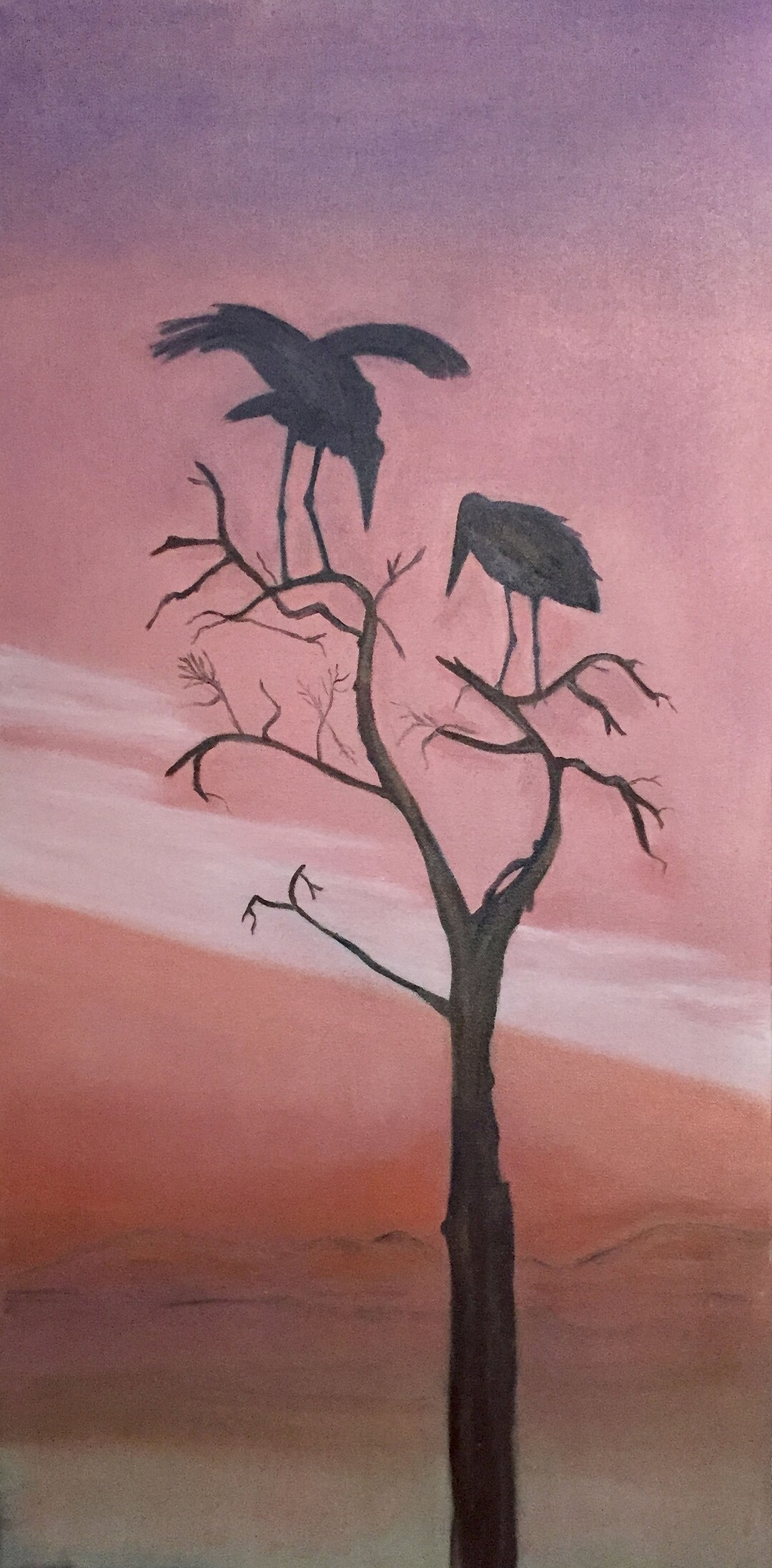 African Birds Dawn, Birds Atop a Tree, Pink and Mauves, Early Am Birds ...