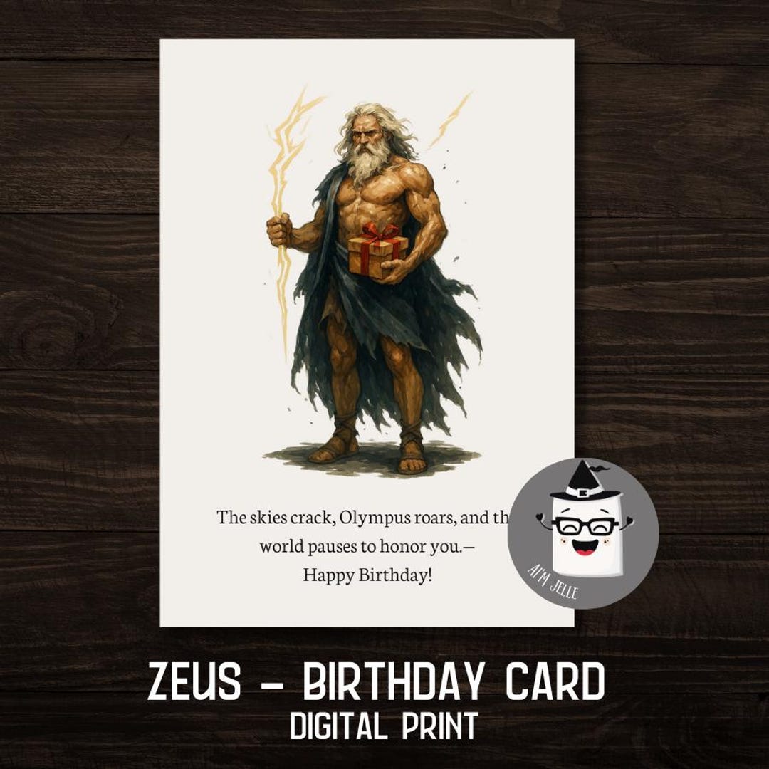 Zeus Birthday Card – Greek Mythology Digital Download – Olympian God ...