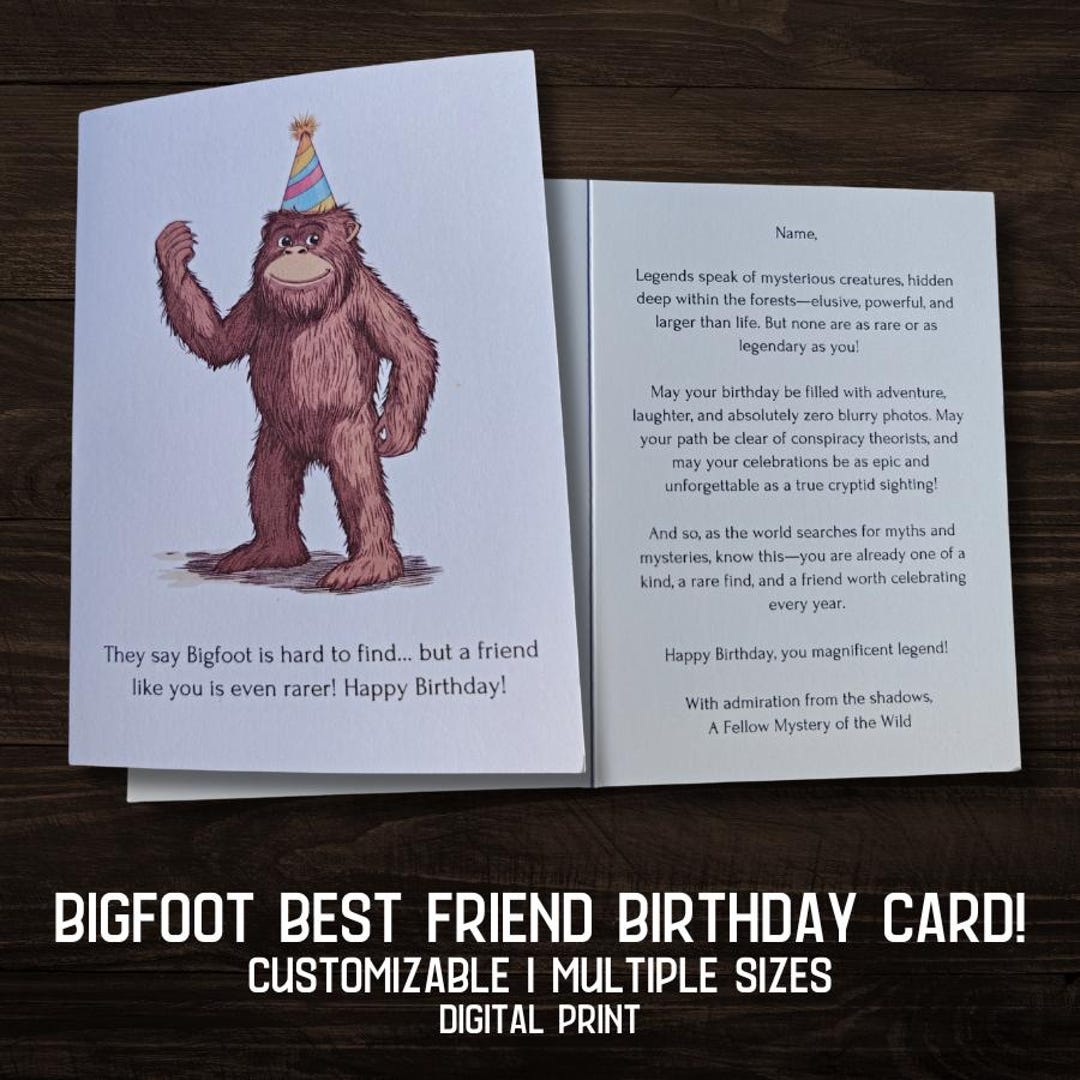 Best Friend Bigfoot Birthday Card With Text – Digital Download - Etsy