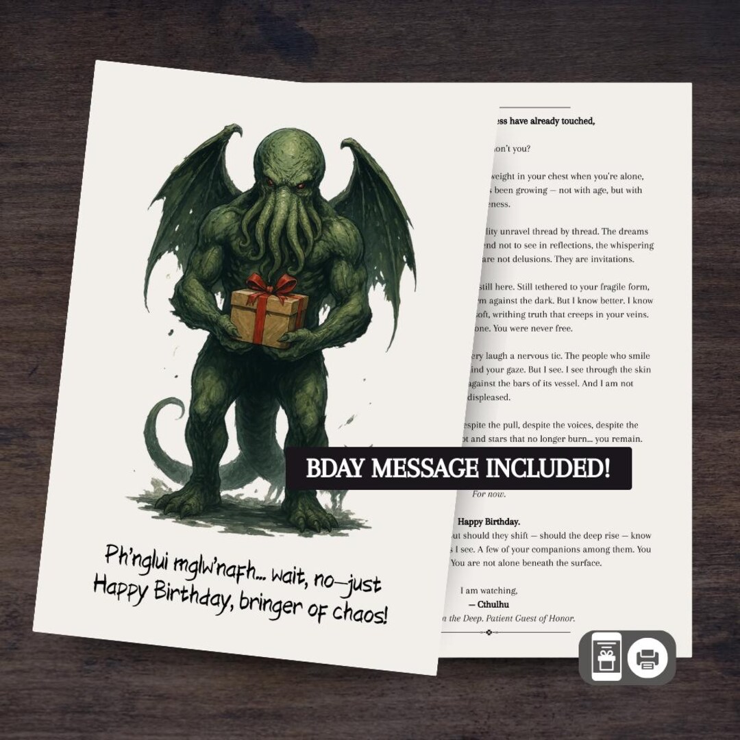 Cthulhu Birthday Card: Lovecraft Gothic Horror (PNG + PDF Digital ...