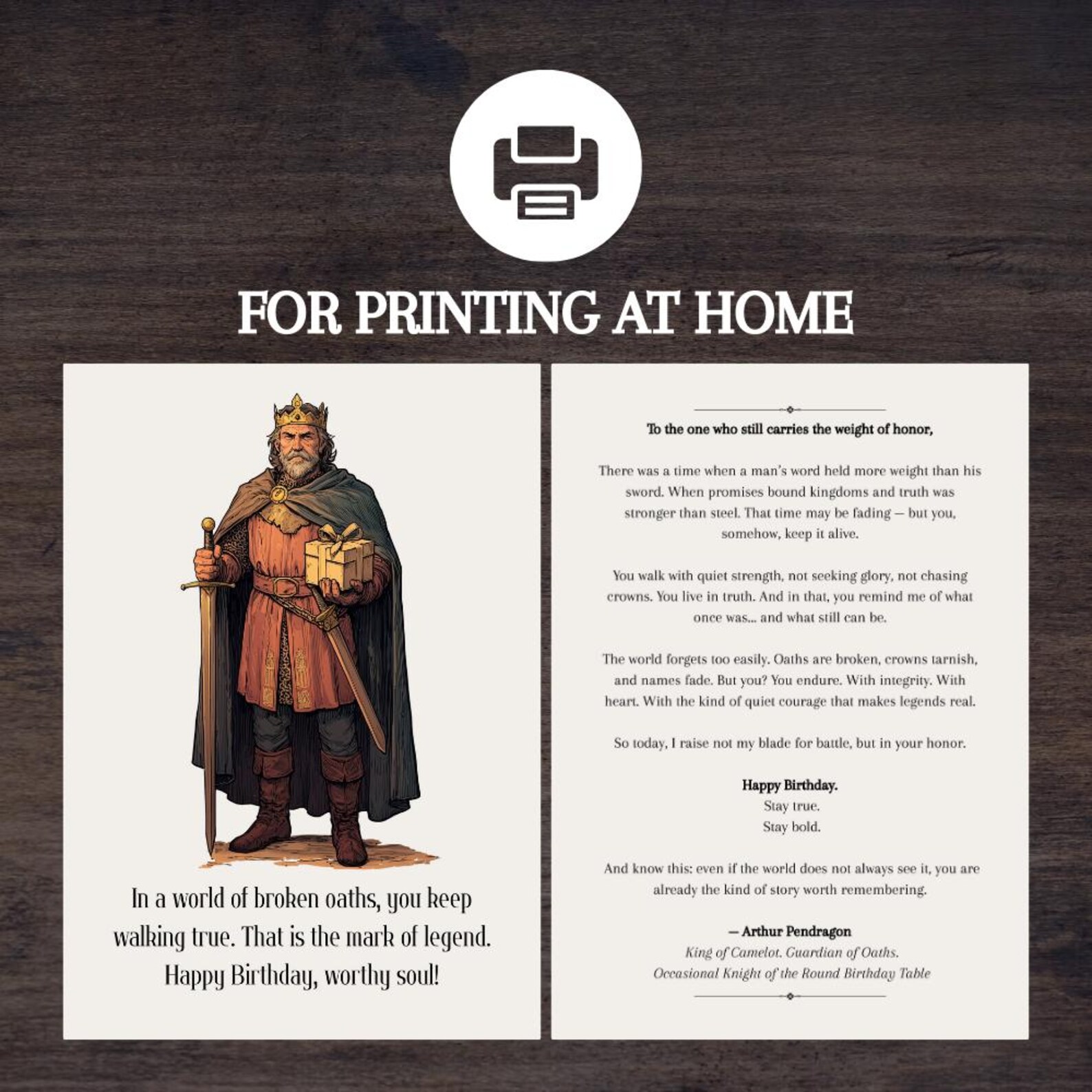 King Arthur Birthday Card: Camelot Legend, Printable Mythology (PNG ...