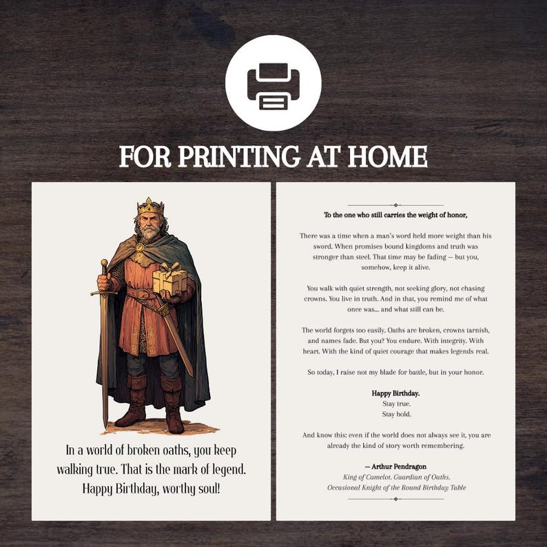 King Arthur Birthday Card: Camelot Legend, Printable Mythology (PNG ...