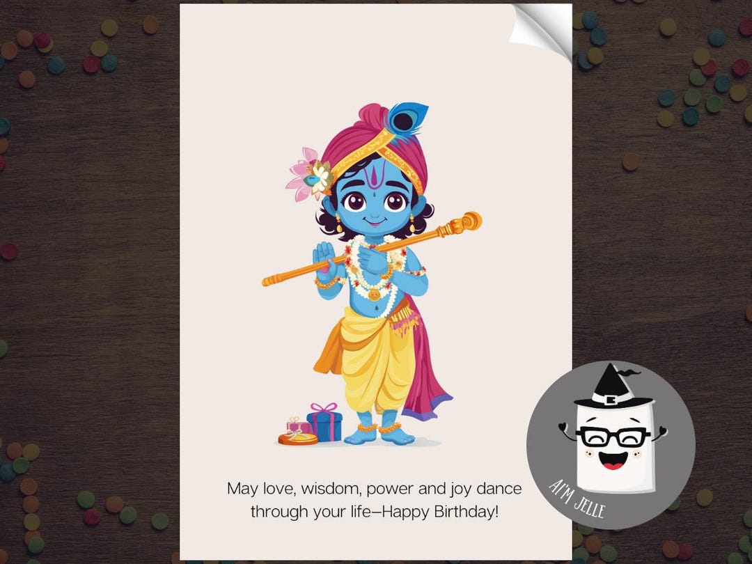 Krishna Birthday Card A Divine Celebration of Love & Joy printable PNG ...