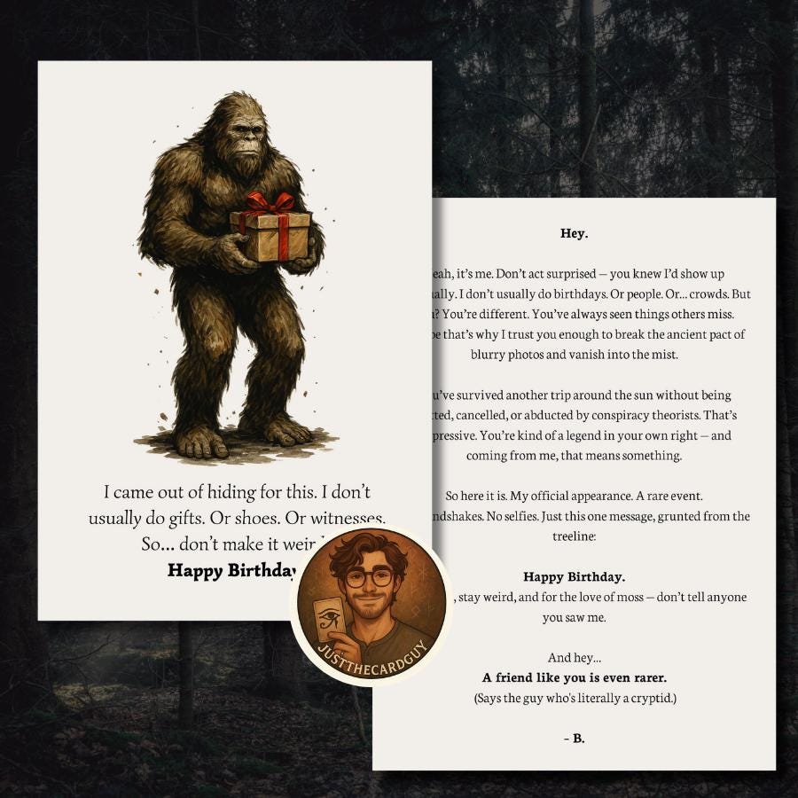 Bigfoot Birthday Card – Digital Cryptid Greeting – With Text – Funny ...