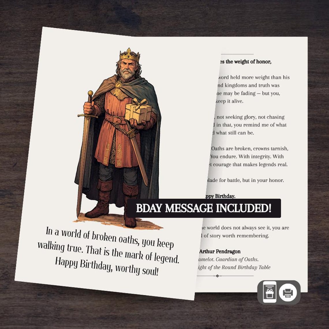 King Arthur Birthday Card: Camelot Legend, Printable Mythology (PNG ...