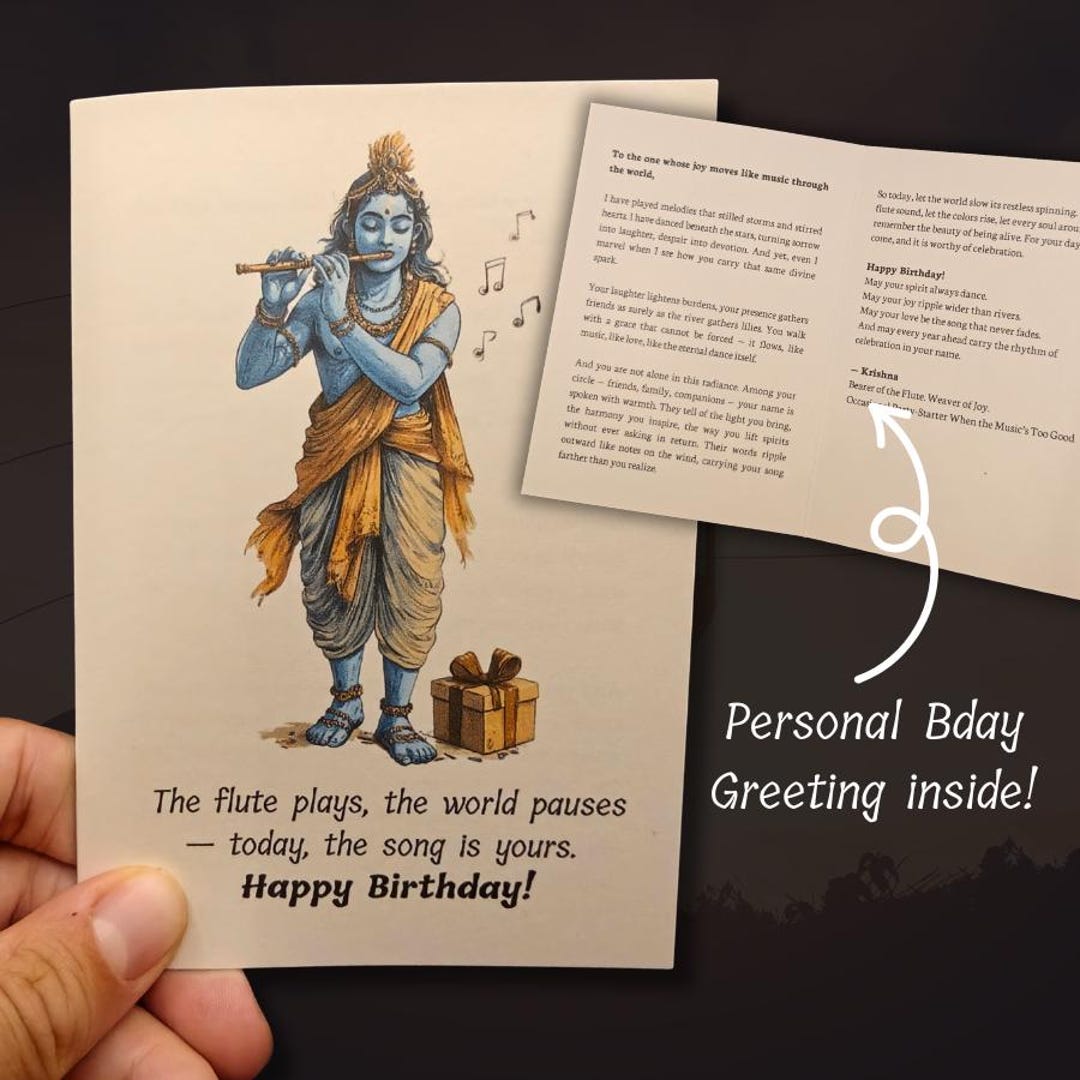 Krishna Birthday Greeting Card – Joyful Indian Mythology God of Music ...