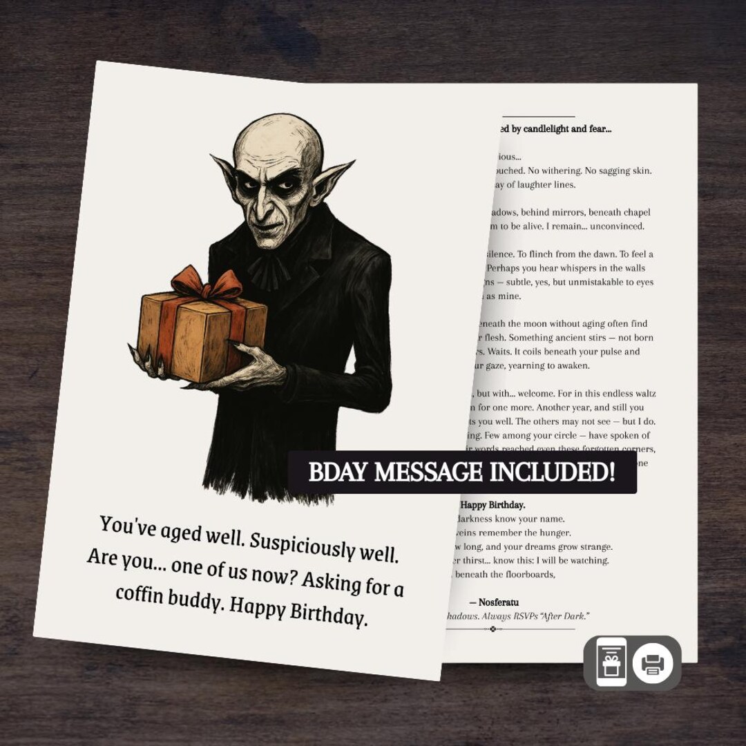 Nosferatu Birthday Card – Gothic Vampire Humor – With Text – Printable ...