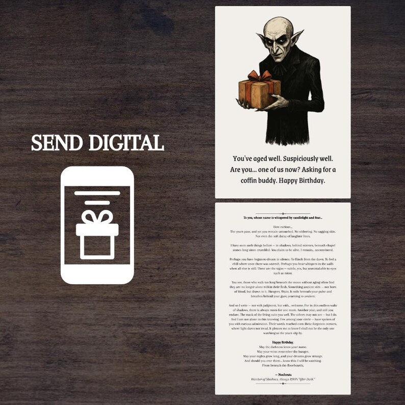 Nosferatu Birthday Card – Gothic Vampire Humor – With Text – Printable ...