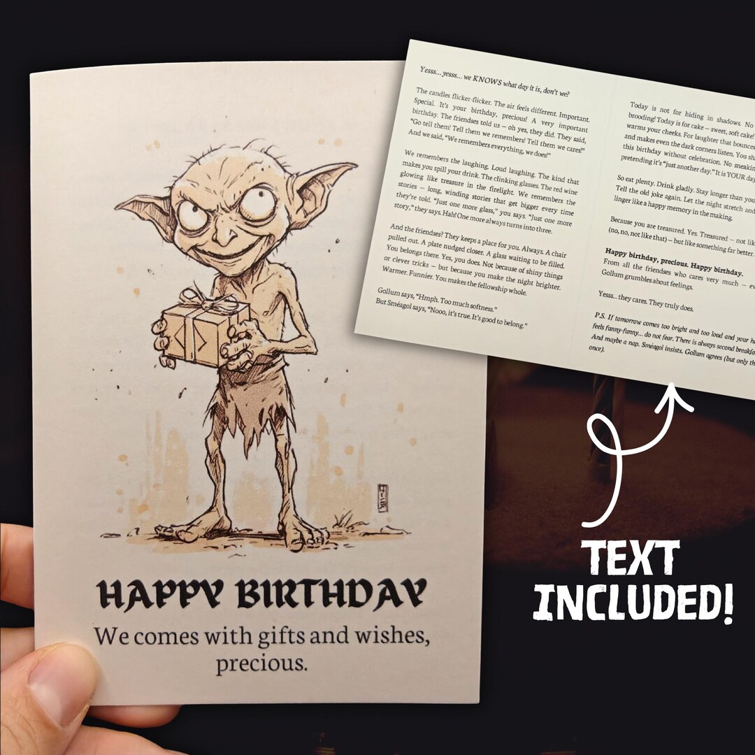 Tolkien Inspired Birthday Card – Gollum Fantasy Greeting, A5 Handmade ...