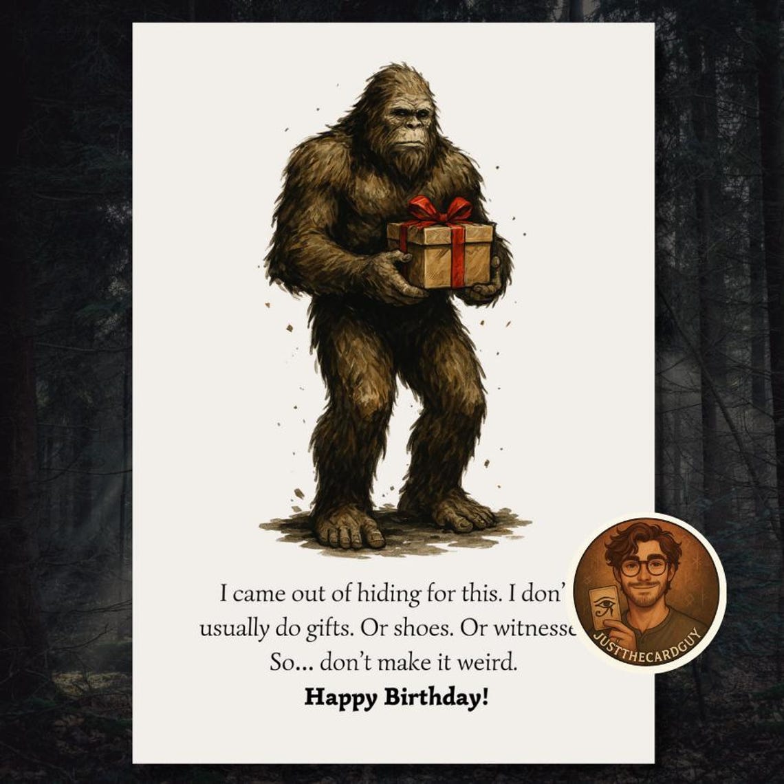 Bigfoot Birthday Card – Digital Cryptid Greeting – With Text – Funny ...