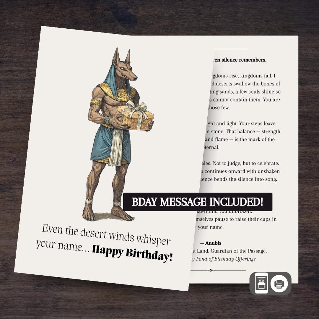 Anubis Birthday Card: Egyptian Mythology Printable Greeting (PDF & PNG ...