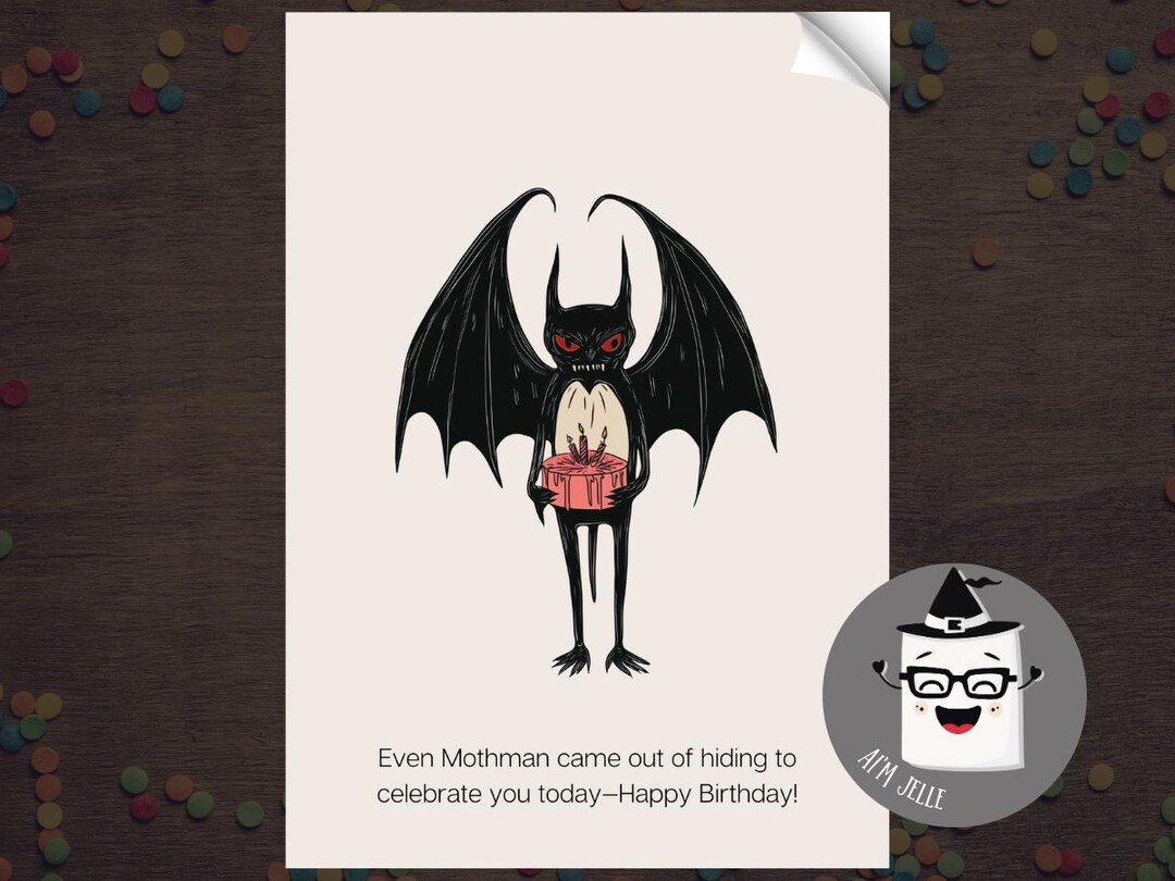 Mothman Birthday Card A Cryptid Celebration printable PNG - Etsy