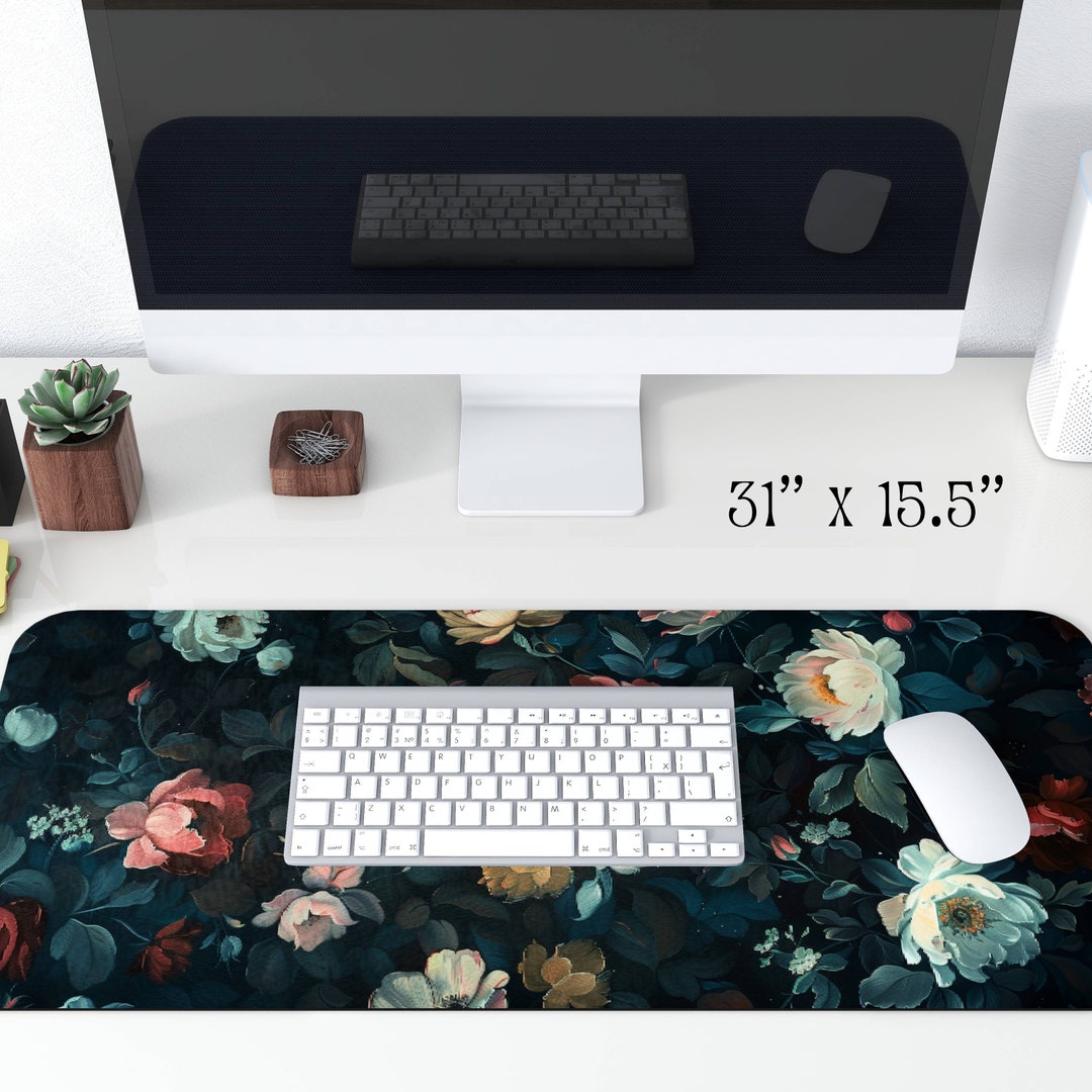 Cottagecore Desk Mat, Floral Desk Pad, Wildflower Desk Mat, Dark ...