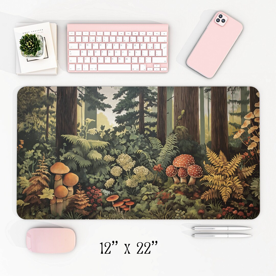 Cottagecore Mushroom Desk Mat | Large Forest Computer Mat | Botanical ...