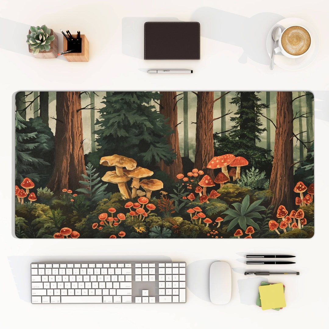 Cottagecore Mushroom Desk Mat | Large Forest Computer Mat | Botanical ...