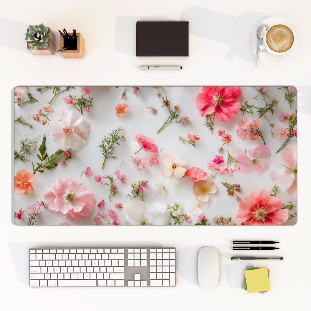 Floral Desk Mat, Cottagecore Computer Mouse Pad, Pink Flower Pattern ...