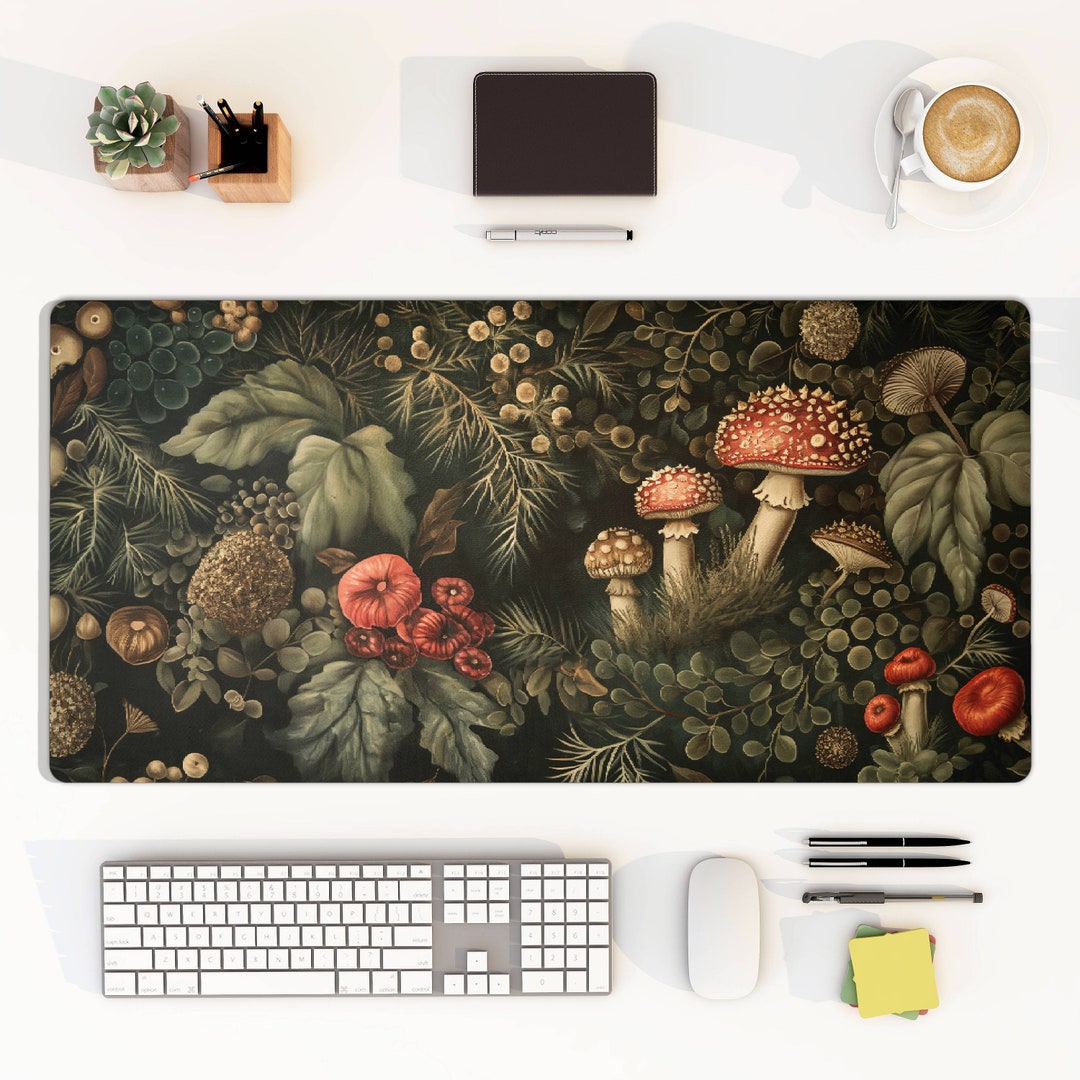 Cottagecore Mushroom Desk Mat | Large Forest Computer Mat | Botanical ...