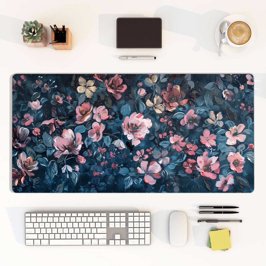 Cottagecore Desk Mat, Floral Desk Pad, Wildflower Desk Mat, Dark ...