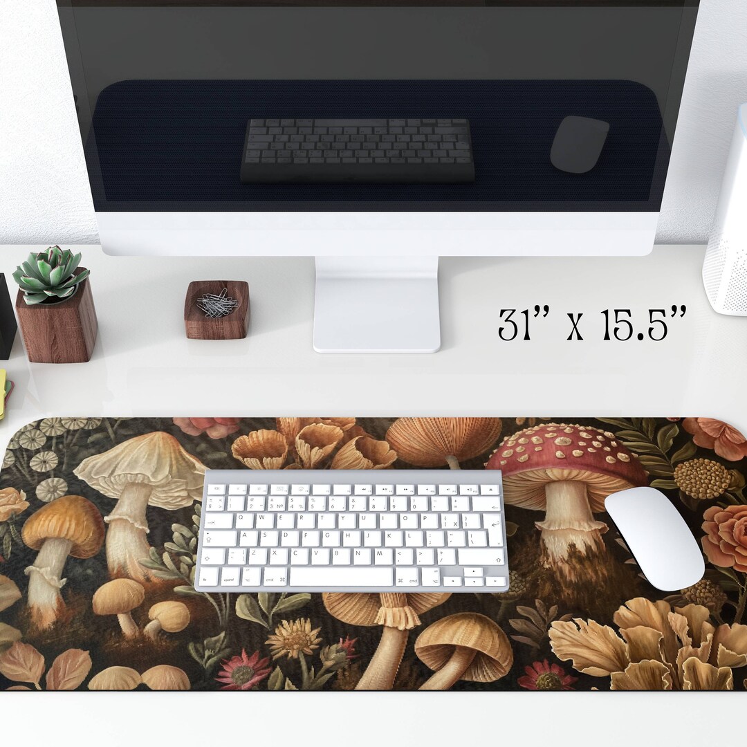 Cottagecore Mushroom Desk Mat | Large Forest Computer Mat | Botanical ...