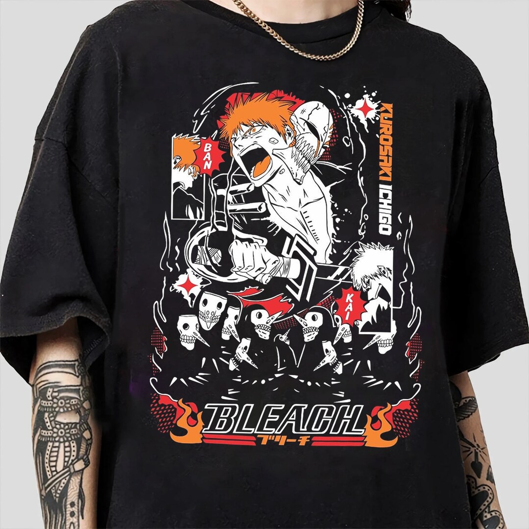 Bankai Ichigo Anime Print Graphic Washed T Shirt, Vintage T Shirt ...