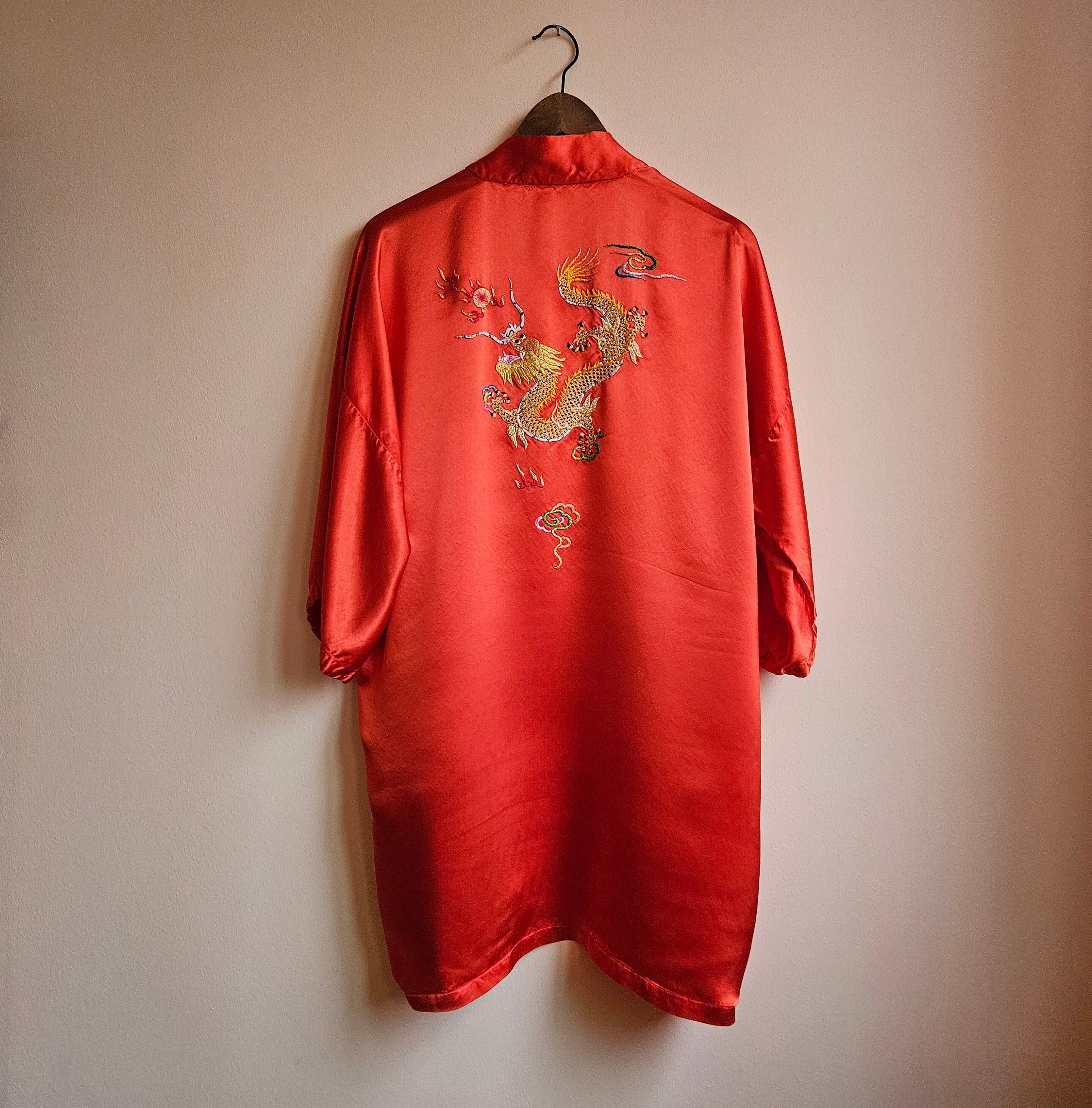 Vintage Red Chinese Robe With Embroidered Dragon - Etsy