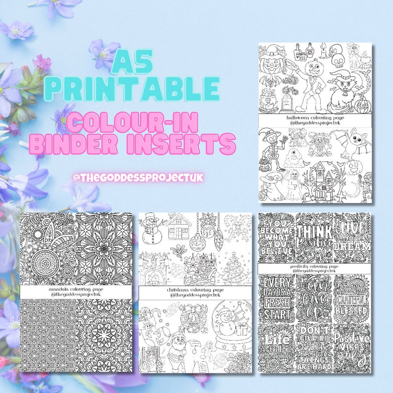 A5 Binder Printable Colour-in Inserts, Instant Download. Colouring ...